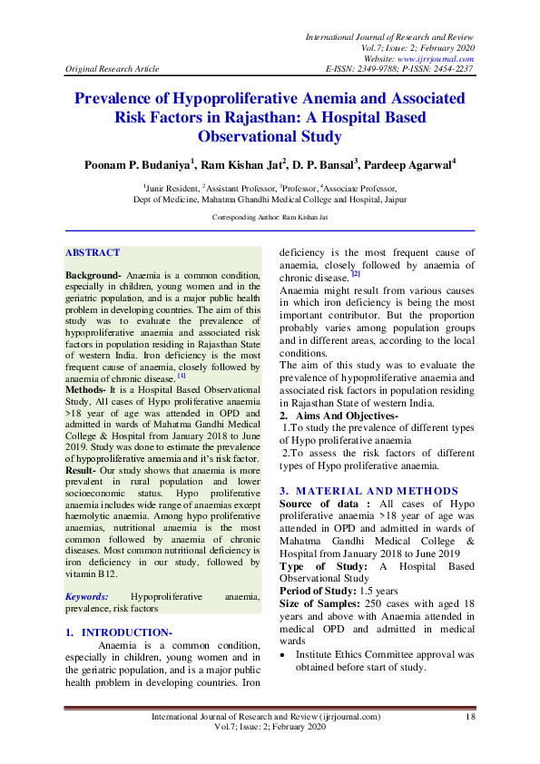 (PDF) Prevalence of Hypoproliferative Anemia and Associated Risk ...