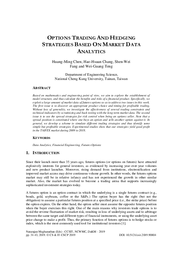 (PDF) OPTIONS TRADING AND HEDGING STRATEGIES BASED ON MARKET DATA ANALYTICS