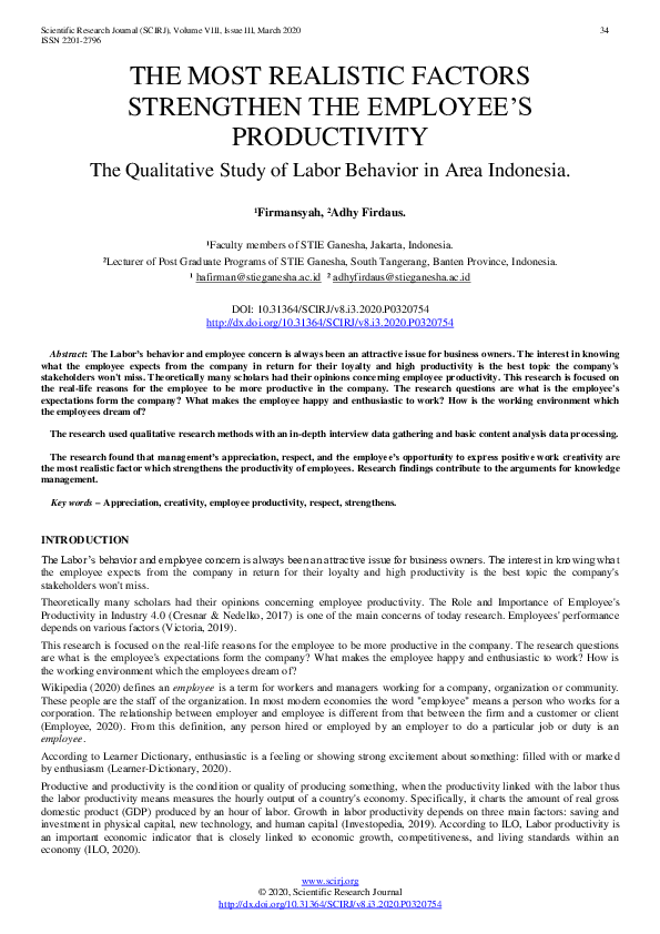 (PDF) THE MOST REALISTIC FACTORS STRENGTHEN THE EMPLOYEE'S PRODUCTIVITY