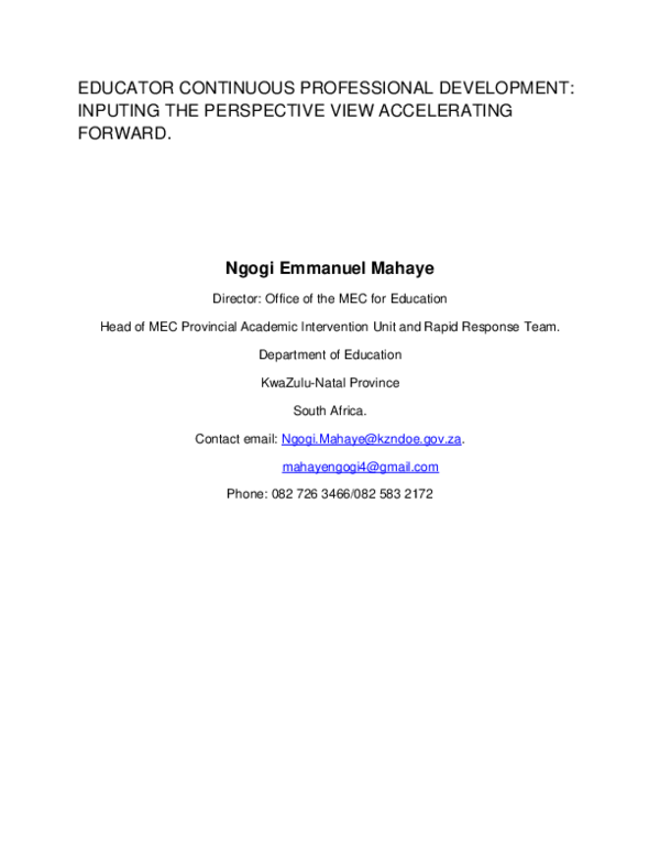 (PDF) EDUCATOR CONTINUOUS PROFESSIONAL DEVELOPMENT: INPUTING THE ...