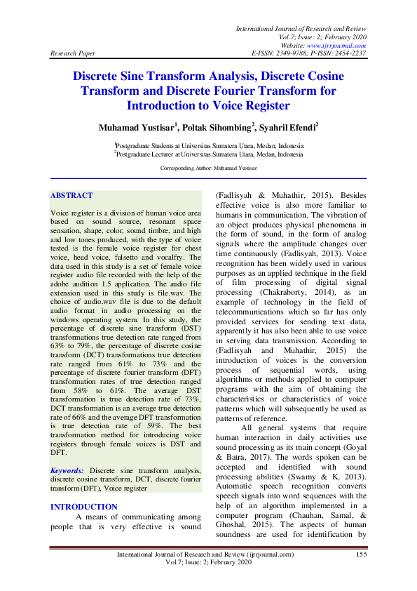 Pdf Discrete Sine Transform Analysis Discrete Cosine Transform And Discrete Fourier Transform