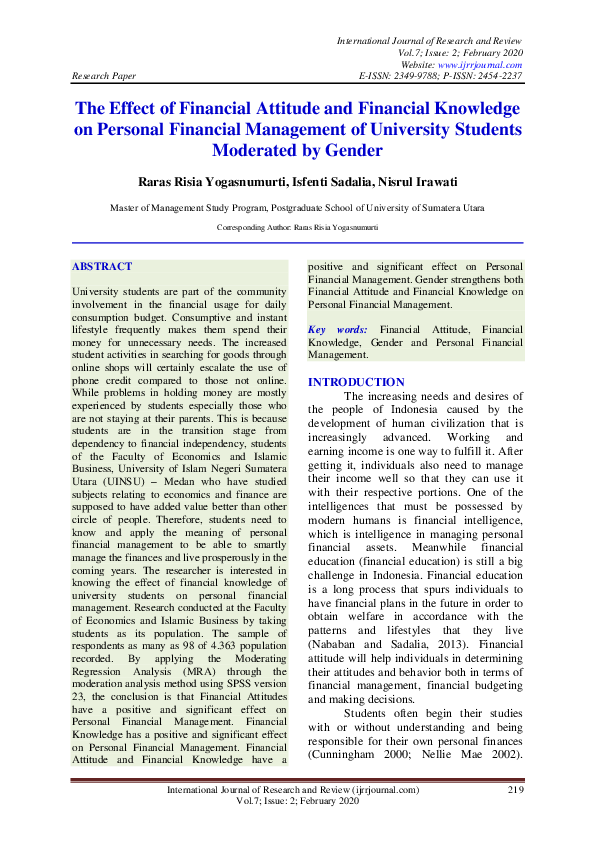 (PDF) The Effect of Financial Attitude and Financial Knowledge on Personal Financial Management ...