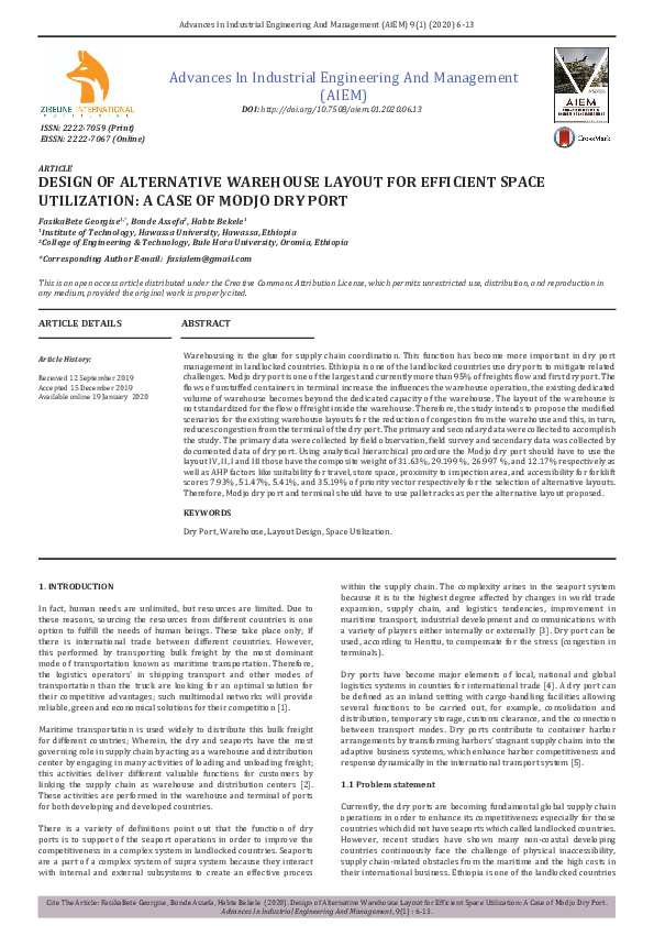 (PDF) DESIGN OF ALTERNATIVE WAREHOUSE LAYOUT FOR EFFICIENT SPACE ...
