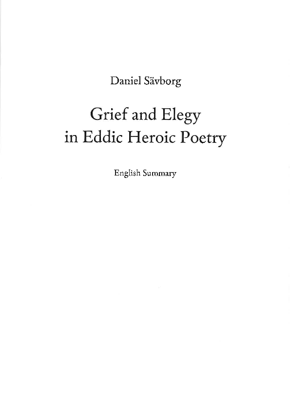 (PDF) Grief and Elegy in Eddic Heroic Poetry.