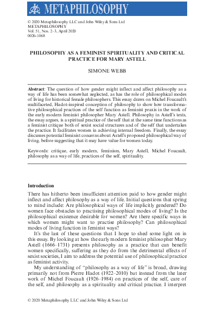 (PDF) Philosophy as a Feminist Spirituality and Critical Practice for ...