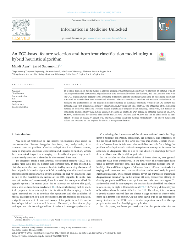 (PDF) An ECG-based feature selection and heartbeat classification model using a hybrid heuristic ...