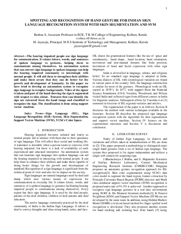 (PDF) Spotting and recognition of hand gesture for Indian sign language ...