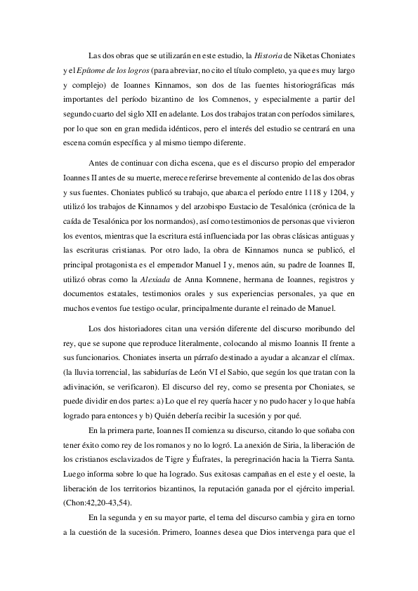 (PDF) Breve sintesis de la probables fuentes de Choniates y Kinnamos