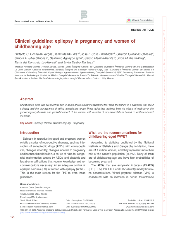 (PDF) Clinical guideline: epilepsy in pregnancy and women of ...