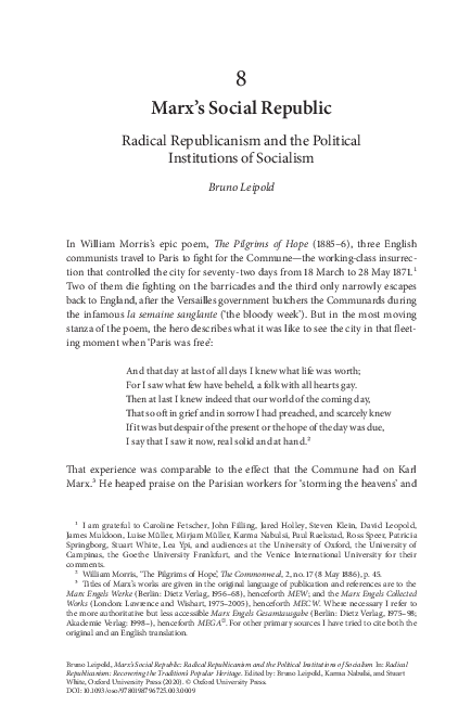 (PDF) Marx's Social Republic: Radical Republicanism and the Political ...