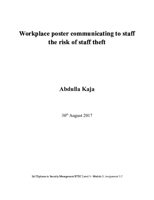 (PDF) Workplace poster communicating risk of staff theft