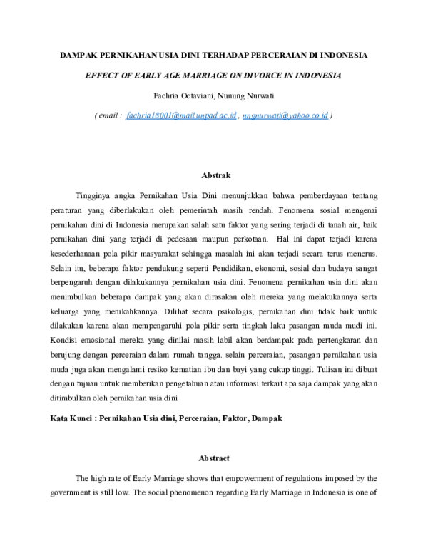 (DOC) DAMPAK PERNIKAHAN USIA DINI TERHADAP PERCERAIAN DI INDONESIA ...