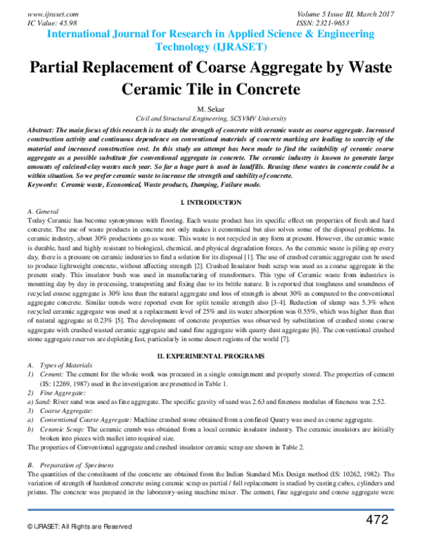 (PDF) Partial Replacement of Coarse Aggregate by Waste Ceramic Tile in ...