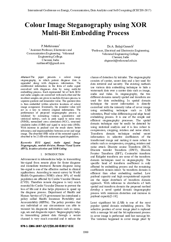 Pdf Colour Image Steganography Using Xor Multi Bit Embedding Process