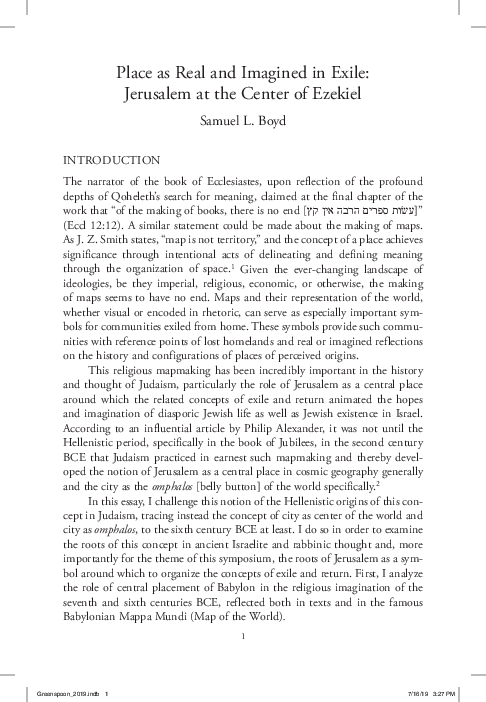 (PDF) Place as Real and Imagined in Exile: Jerusalem at the Center of ...
