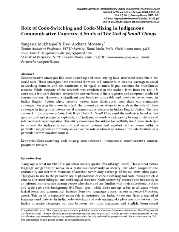 (PDF) Role of Code-Switching and Code-Mixing in Indigenous ...