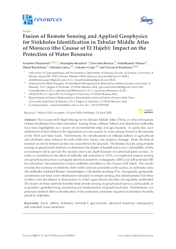 (PDF) Fusion of Remote Sensing and Applied Geophysics for Sinkholes ...