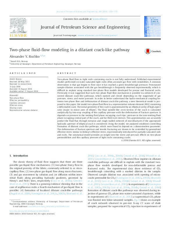 (PDF) Two-phase fluid-flow modeling in a dilatant crack-like pathway