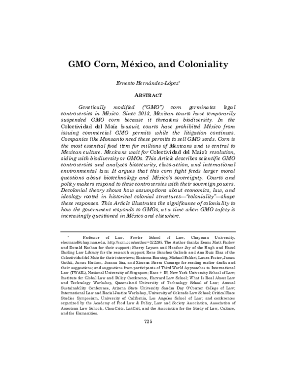 (PDF) GMO Corn, México, and Coloniality