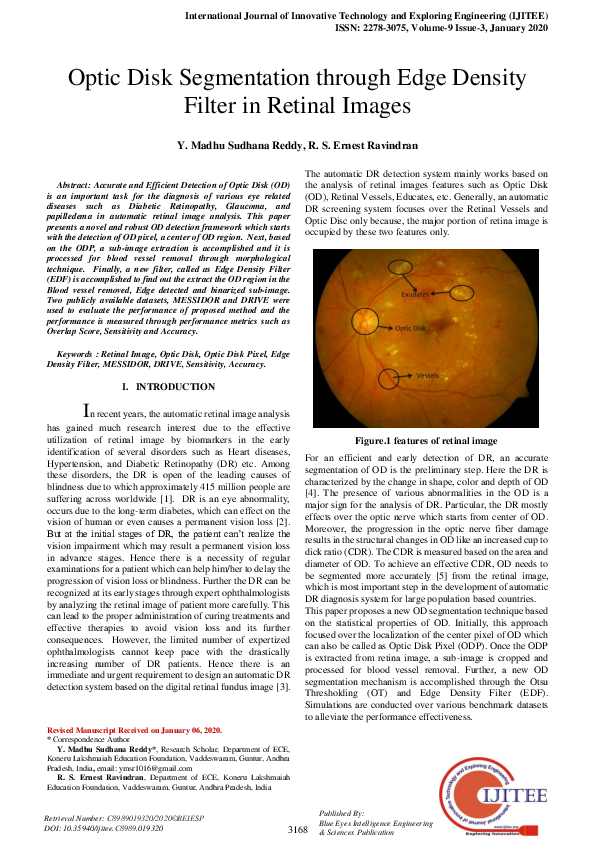 (PDF) Optic Disk Segmentation through Edge Density Filter in Retinal ...