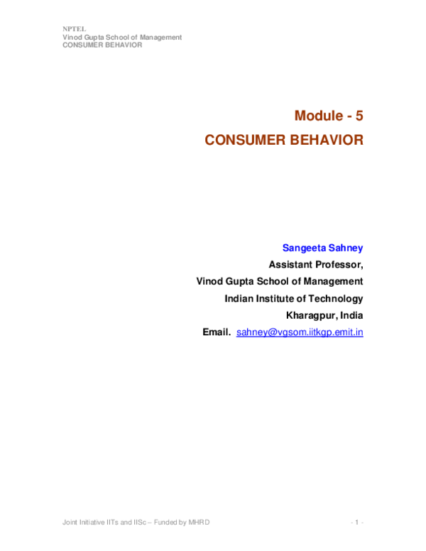 (PDF) Module -5 CONSUMER BEHAVIOR