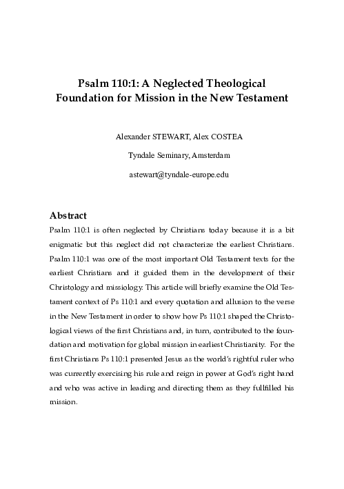 (PDF) Alexander STEWART & Alex COSTEA, Psalm 110:1: A Neglected ...