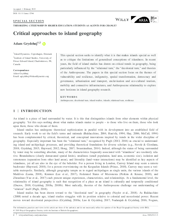 (PDF) Critical approaches to island geography