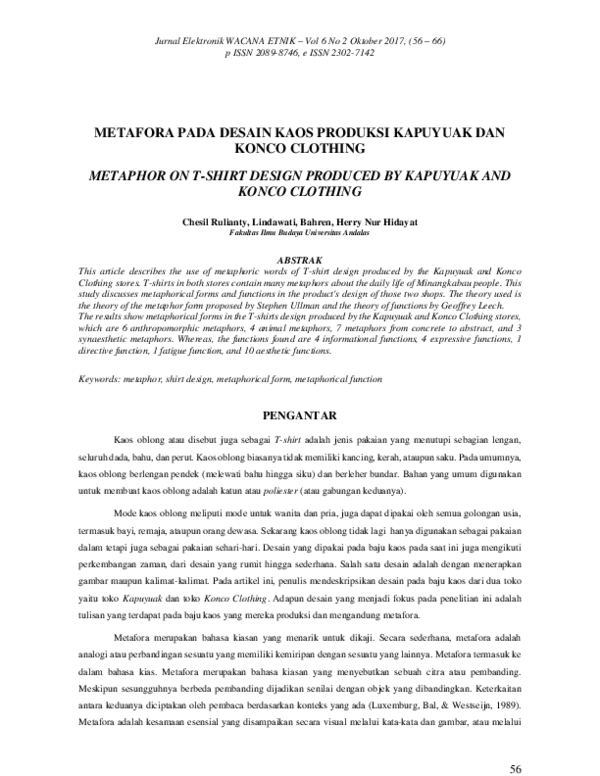 (PDF) METAFORA PADA DESAIN KAOS PRODUKSI KAPUYUAK DAN KONCO CLOTHING METAPHOR ON T-SHIRT DESIGN ...