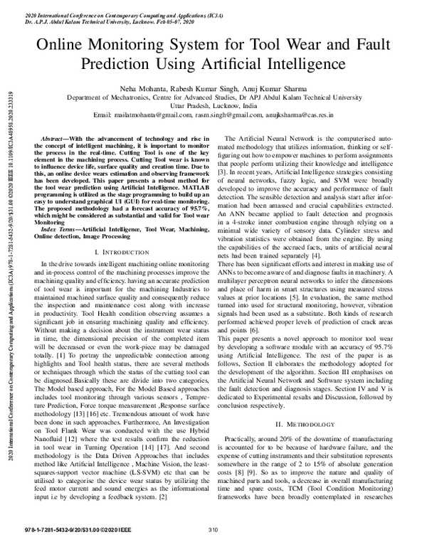 (PDF) Online Monitoring System for Tool Wear and Fault Prediction Using ...