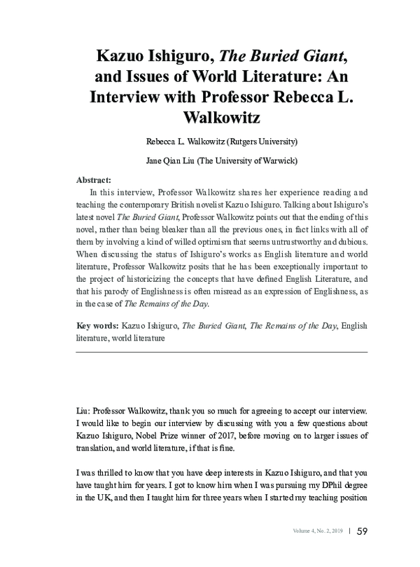 (PDF) Kazuo Ishiguro, The Buried Giant, and Issues of World Literature ...