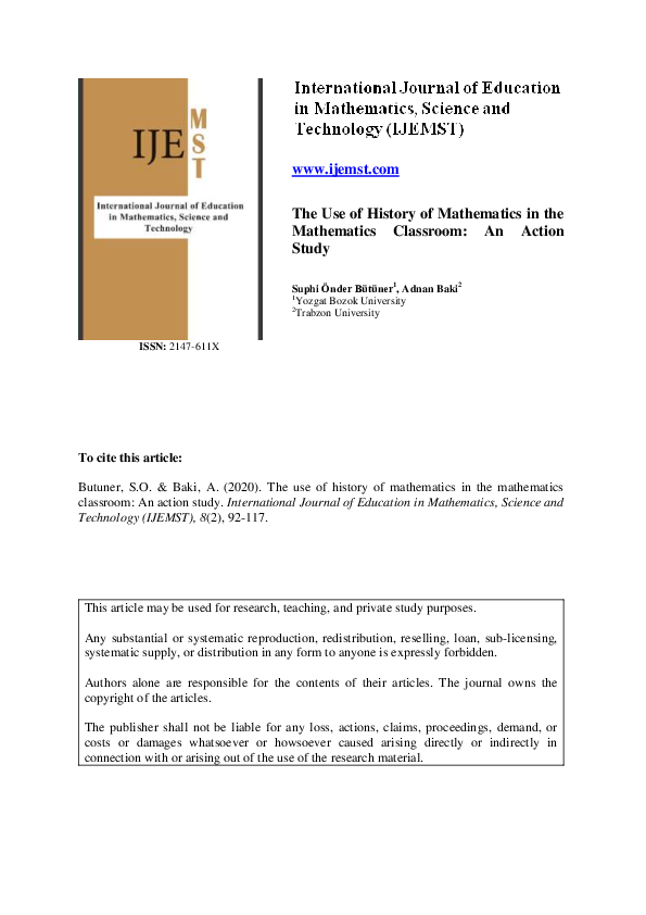 (PDF) The Use of History of Mathematics in the Mathematics Classroom ...