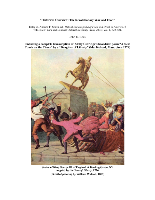 (PDF) “Historical Overview: The Revolutionary War and Food” (Oxford ...