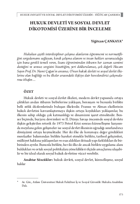 (PDF) Hukuk Devleti ve Sosyal Devlet Dikotomisi Üzerine Bir İnceleme