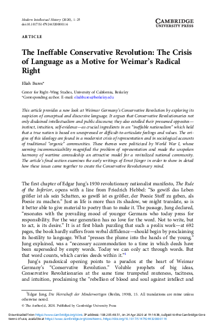 (PDF) The Ineffable Conservative Revolution: The Crisis of Language as ...