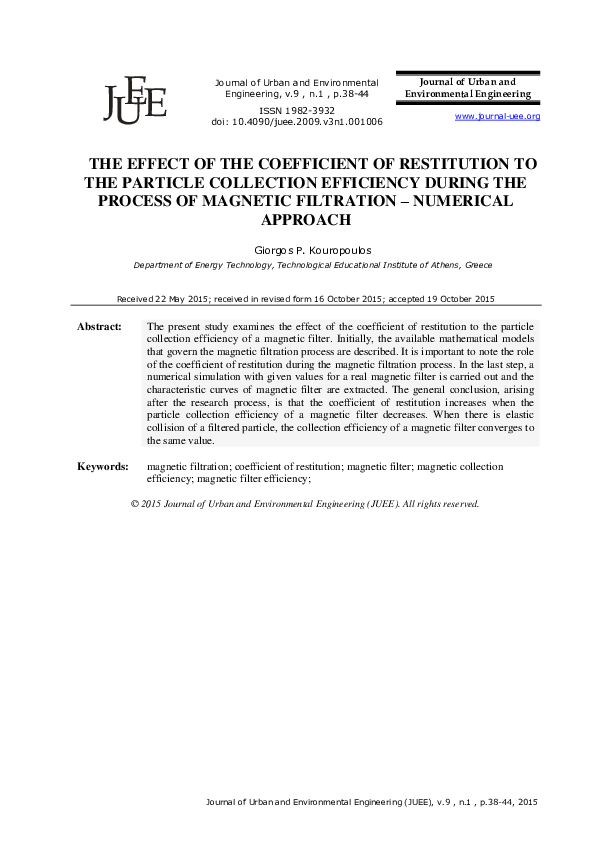 (PDF) THE EFFECT OF THE COEFFICIENT OF RESTITUTION TO THE PARTICLE COLLECTION EFFICIENCY DURING ...