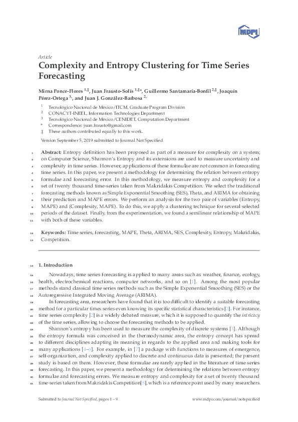 Pdf Complexity And Entropy Clustering For Time Series Forecasting