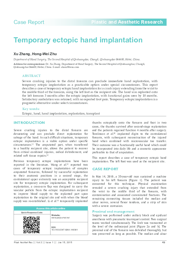 (PDF) Temporary ectopic hand implantation