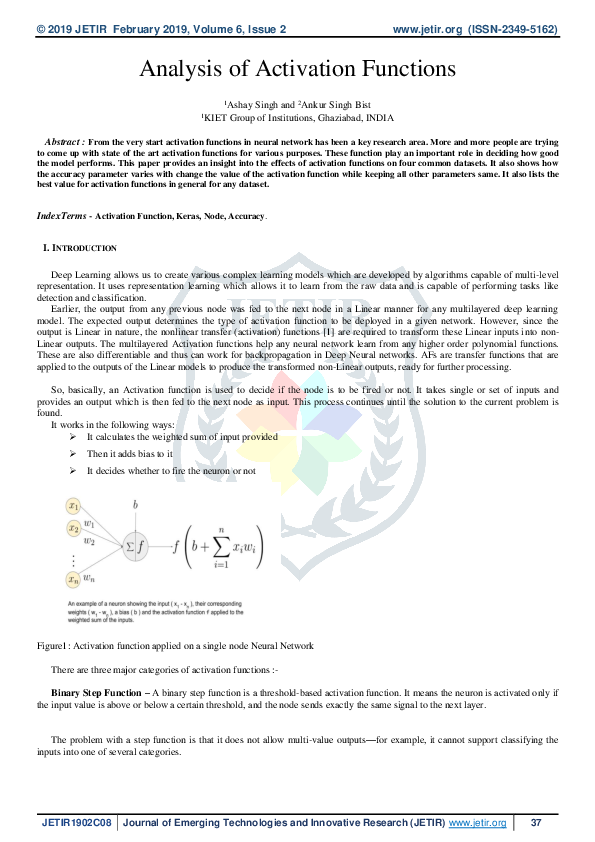 (PDF) Analysis Of Activation Functions