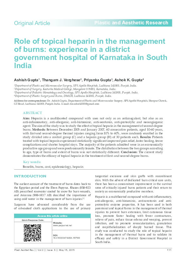(PDF) Role of topical heparin in the management of burns: experience in ...
