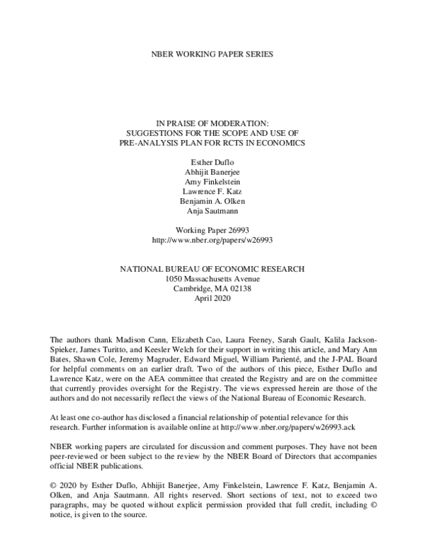 (PDF) NBER WORKING PAPER SERIES IN PRAISE OF MODERATION: SUGGESTIONS ...