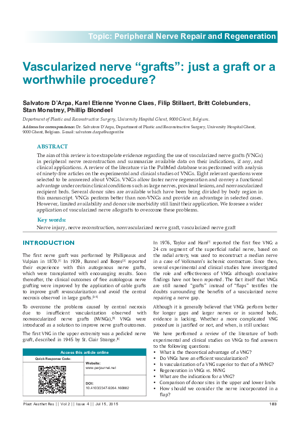 (PDF) Vascularized nerve "grafts": just a graft or a worthwhile procedure?