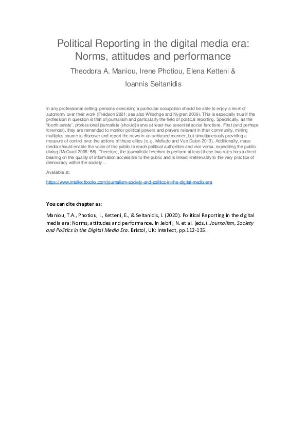 (PDF) Political Reporting in the digital media era: Norms, attitudes ...