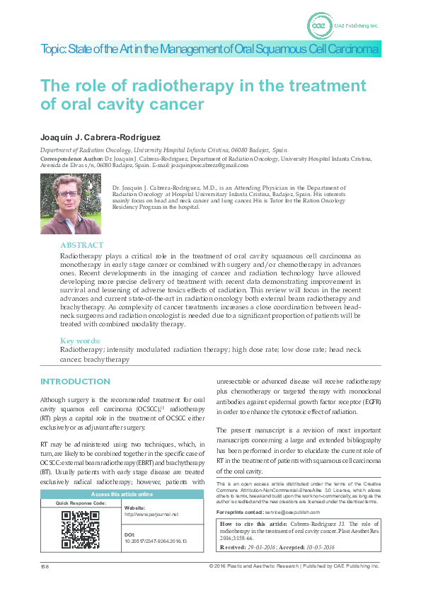 (PDF) The role of radiotherapy in the treatment of oral cavity cancer