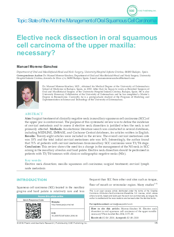 (PDF) Elective neck dissection in oral squamous cell carcinoma of the ...