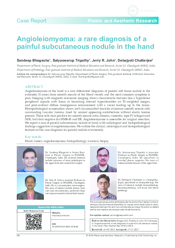 (PDF) Angioleiomyoma: a rare diagnosis of a painful subcutaneous nodule ...