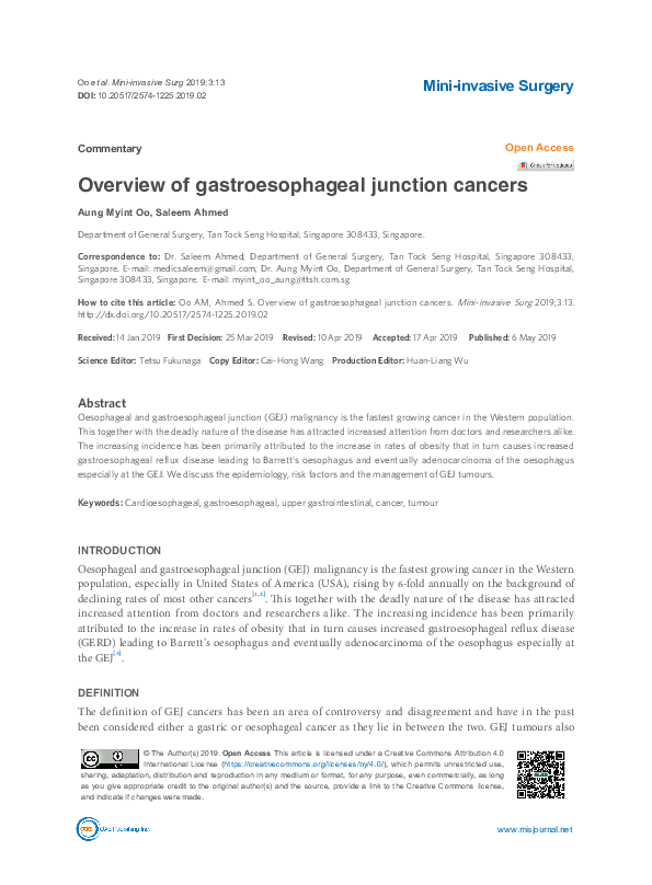 (PDF) Overview of gastroesophageal junction cancers