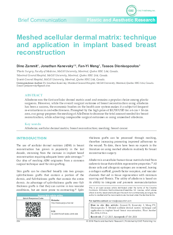 (PDF) Meshed acellular dermal matrix: technique and application in ...