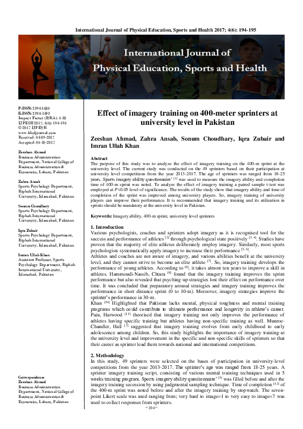 (PDF) Effect of imagery training on 400-meter sprinters at university ...