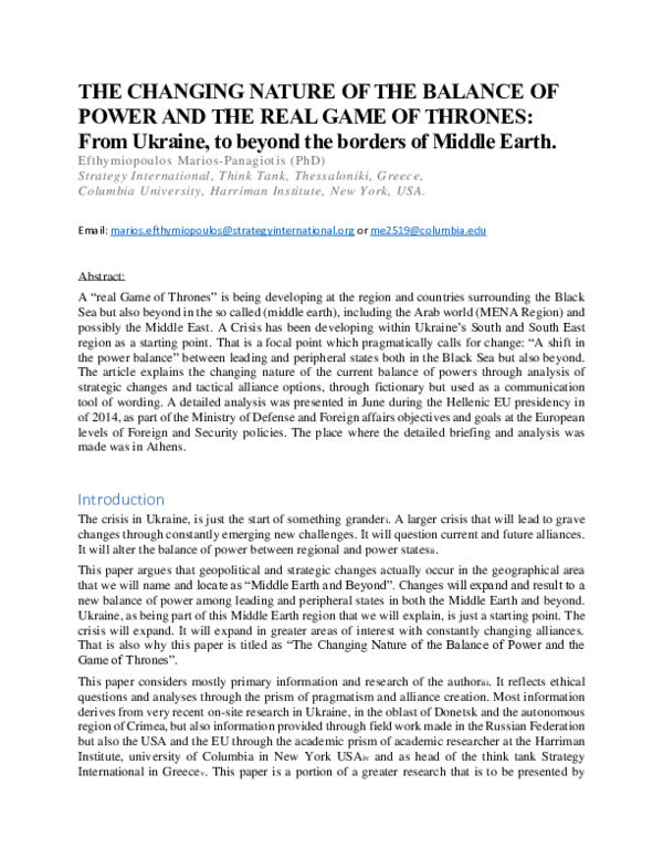 (PDF) THE CHANGING NATURE OF THE BALANCE OF POWER AND THE REAL GAME OF ...