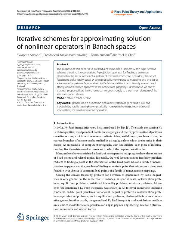 (PDF) Iterative schemes for approximating solution of nonlinear operators in Banach spaces